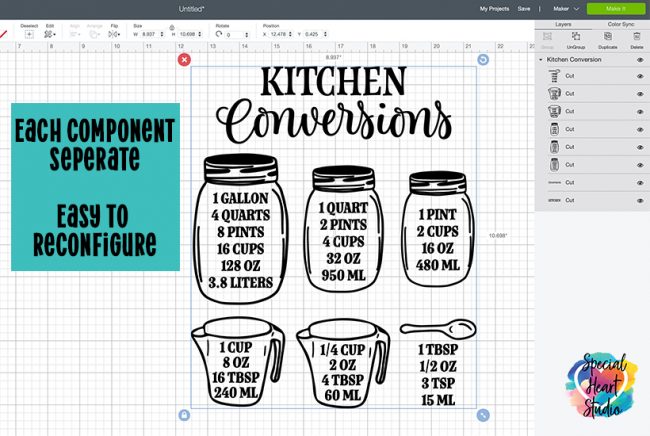 KITCHEN CONVERSION CHART - FREE CUT FILE